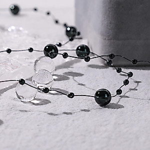 DOMESTAR 20PCS Black Candle Floating Vase Fillers, Floating Pearl Beads Strings Faux Pearls Beads and 4,000PCS Water Gel Beads, Vase Fillers No Hole Vase Pearls for Centerpiece