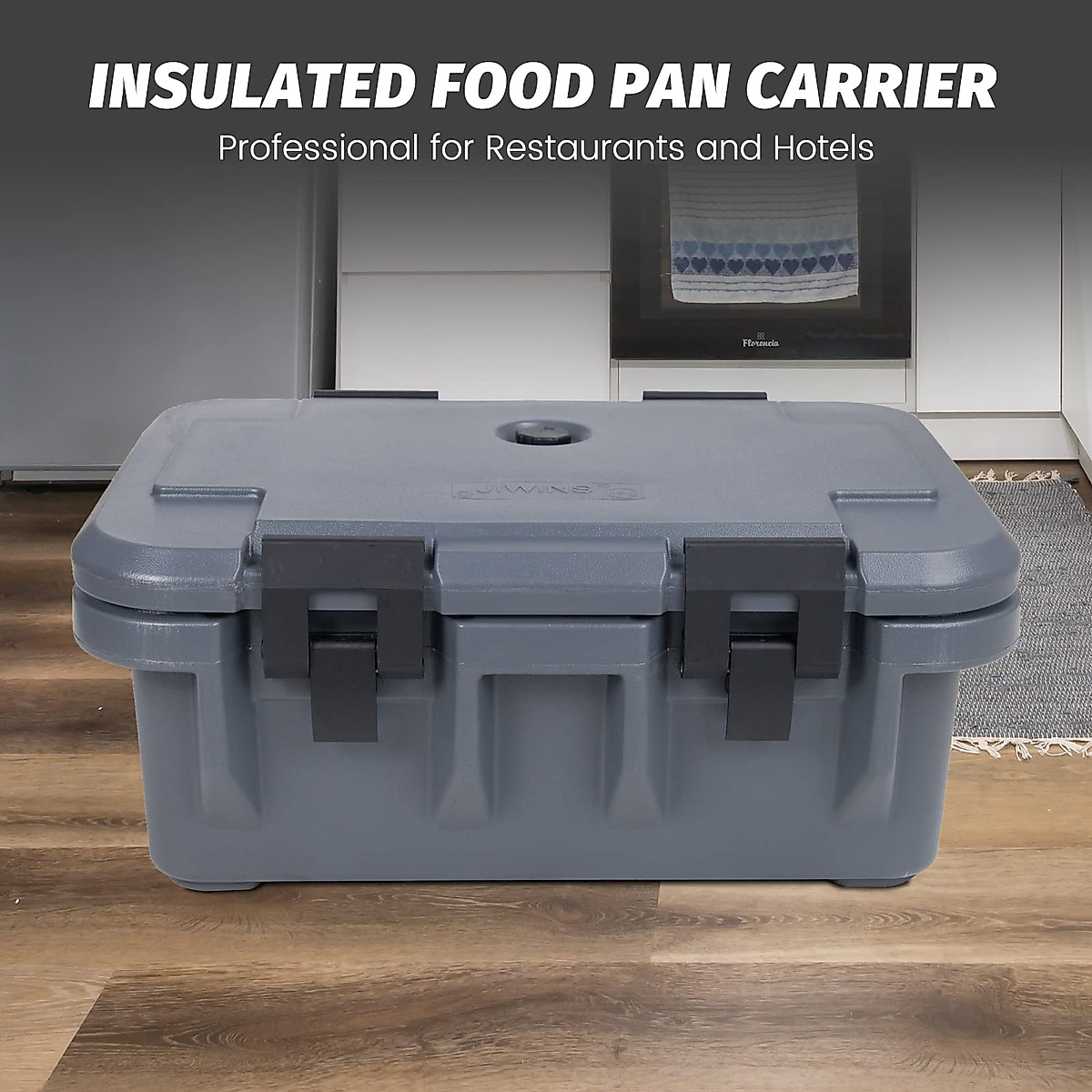 Jiwins Insulated Food Pan Carrier, Top Loader Pan Carrier, Stackable, for Restaurant Canteen, Gray, Suitable for 6" Deep Pans