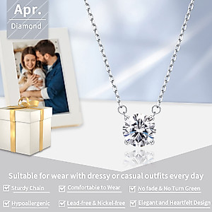 Jewlpire 18K Gold Diamond Necklaces for Women 2 Carat (8MM) CZ Birthstone Dainty Silver Necklace for Women, Christmas, Birthday Jewelry Gift for Women Girls Wife-Diamond