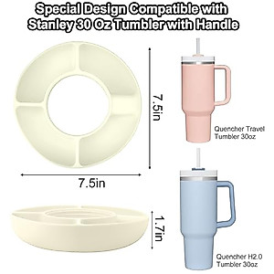 BABORUI Snack Tray for Stanley 30 oz Tumbler with Handle, Tumbler Snack Bowl Compatible with Stanley Cup 30 oz, Reusable Snack Ring for Stanley Cup Accessories(Silicone White)