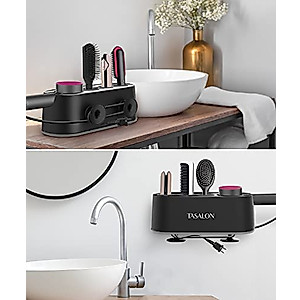 TASALON Hair Dryer Holder, Hair Tool Organizer, 3 in 1 Wall Mounted/Cabinet Door/Countertop Blow Dryer Holder, Flat Iron, Hair Straightener Holder, Curling Iron Holder, Hot Hair Tool Holder- Black