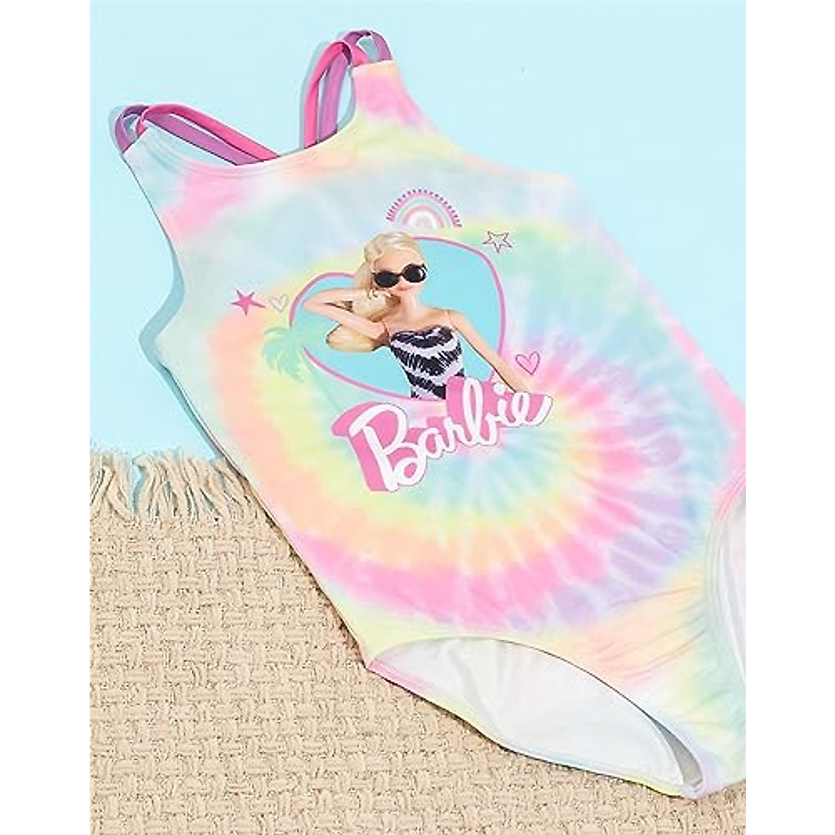 Barbie Swimsuit Girls Kids Doll Logo Tie Dye Swimming Costume 4-5 Years Pink