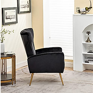 US Pride Furniture Modern Velvet Accent Chair for Living Room, Bedroom or Office with Stylish Metal Legs, Plush Upholstery and Wood Frame, Small-Medium, Black