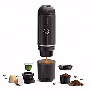 BENFUCHEN Portable Espresso Machine For Travel, USB-C Charging, Self-Heating Electric Espresso Maker, 19 Bar Mini Coffee Maker On the Go For Camping & Hiking For Ground Coffee & NESPRESSOpods, Black