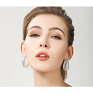 Women Oval Big Hoop Earrings, Silver Plated Fashion Classic Hoop Drop Dangle Earrings Jewelry Gift