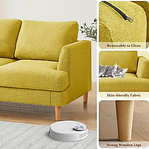 Busaurus Loveseat Sofa with Deep Seats, 56" Small Couches for Small Spaces, Mid Century Love Seat Couches for Living Room, Upholstered 2-Seater Small Couch for Bedroom, Apartment, Yellow