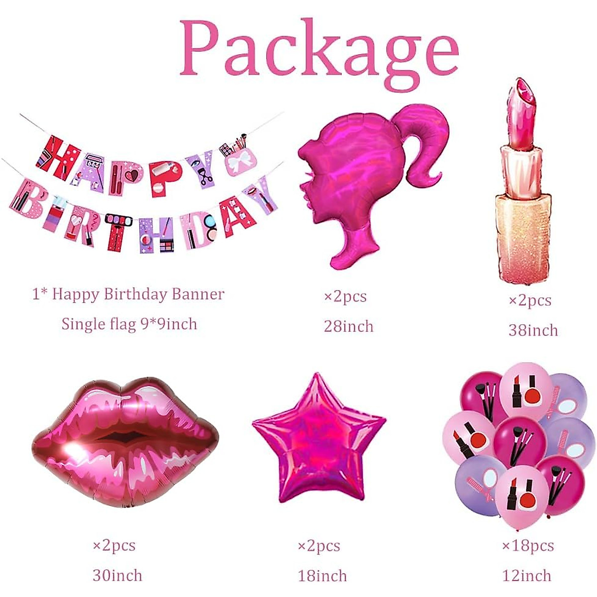 Cymylar Princess Balloon Girl Birthday Balloon Spa Girl Birthday Party Decoration Make Up Party Supplies Lip Lipstick Princess Foil Balloon