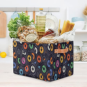 Retro Music Tape Rectangle Storage Basket with Handles Foldable Fabric Laundry Basket Storage Cubes for Toys Organizer, Closet, Shelf,1 PCS