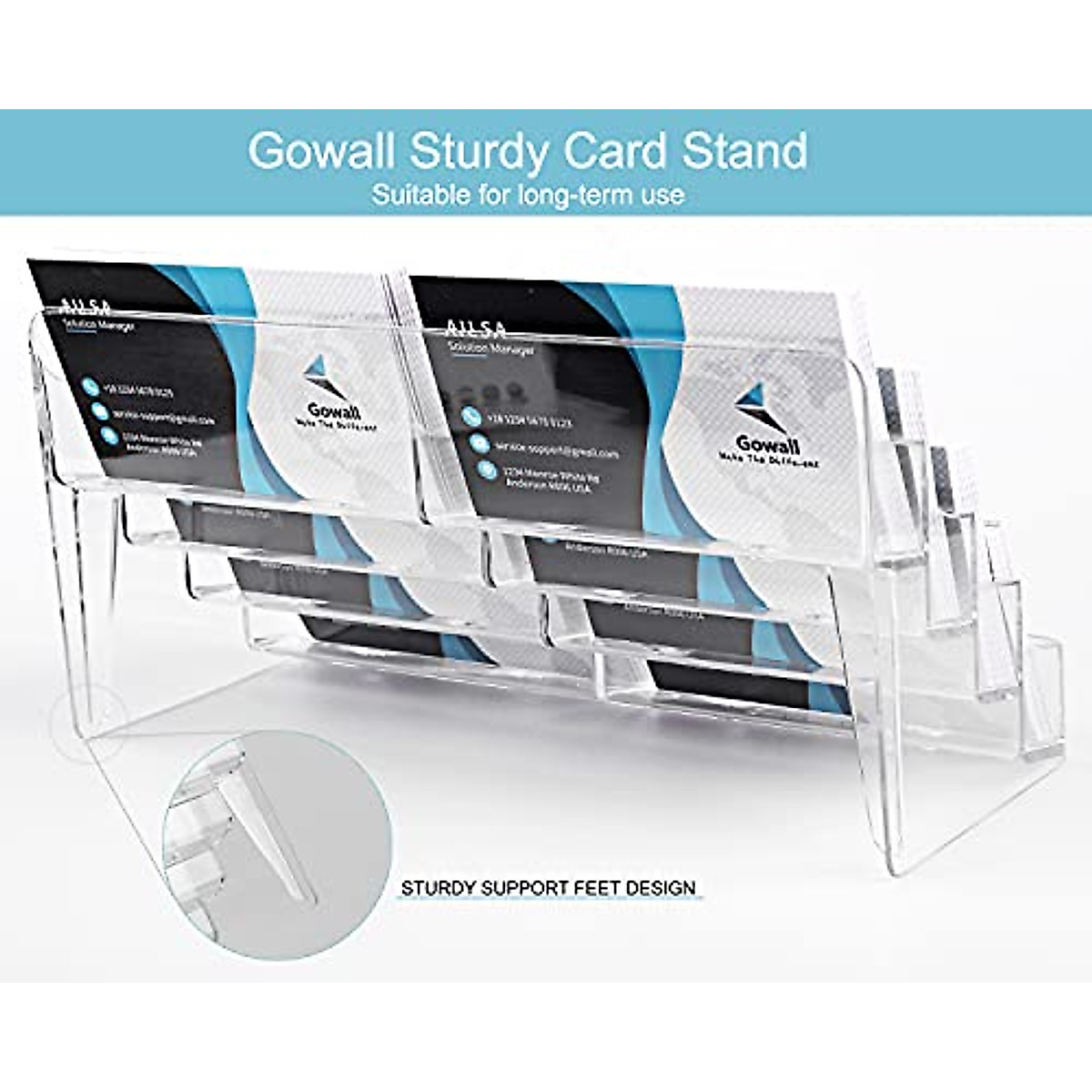 Gowall Business Card Holder, 8 Pocket Acrylic Business Card Holder for Desk Clear Business Card Stand Desktop Business Card Holders Plastic Business Card Display for Exhibition, Home and Office
