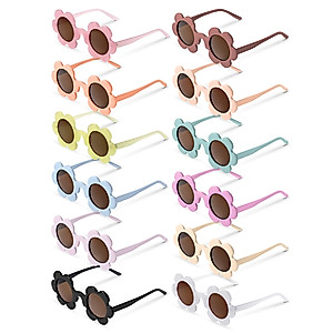 Kanayu 12 Pairs Christmas Flower Sunglasses 5.71 Inch Adult Round Uv Protection Flower Glasses Colorful Eyewear for Women Men(Multicolor)