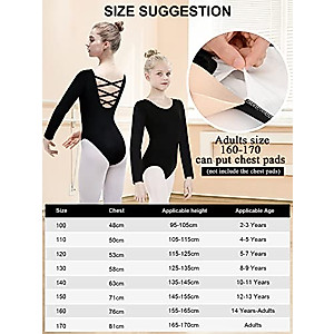 tanzdunsje Girls Dance Leotard Long Sleeve Black Ballet Leotard Crisscross Straps Back Dance Top Gymnastics for Girl Toddler Women (Black, 130)