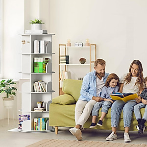 foriy 5 Tier Rotating Bookshelf 360° Revolving Bookcase Modern Tall Book Shelf Storage Display Rack Floor Standing Shelves with Baffle for Home Living Room Study Office White 63''X18''X18''