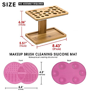Bamboo Brush Makeup Cosmetic Air Drying Rack Tower Acrylic Folding Brushes Dryer Holder Display Organizer Stand with Silicone Brush Cleaner Mat Support Tray(26 Hole, FULLY ASSEMBLED) – MK288B