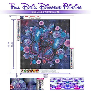 Diamond Painting Kits for Adults Beginners -Diamond Art Kits for Home Wall Decor - DIY 5D Round Full Drill Butterfly & Flowers Picture Arts Craft - Includes Diamond Dotz and Gem Art 13.8x13.8 inch