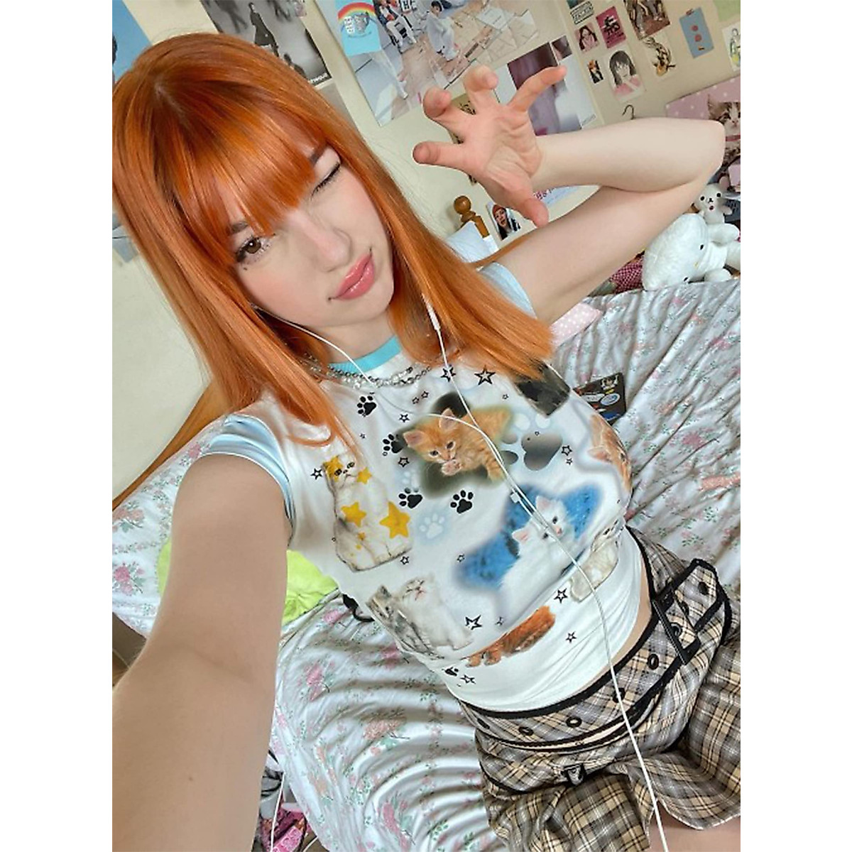 VIKYAN Womens Short Sleeve Cat Graphic Y2k T Shirts Summer Tees Tops for Teen Girls(White, Large)