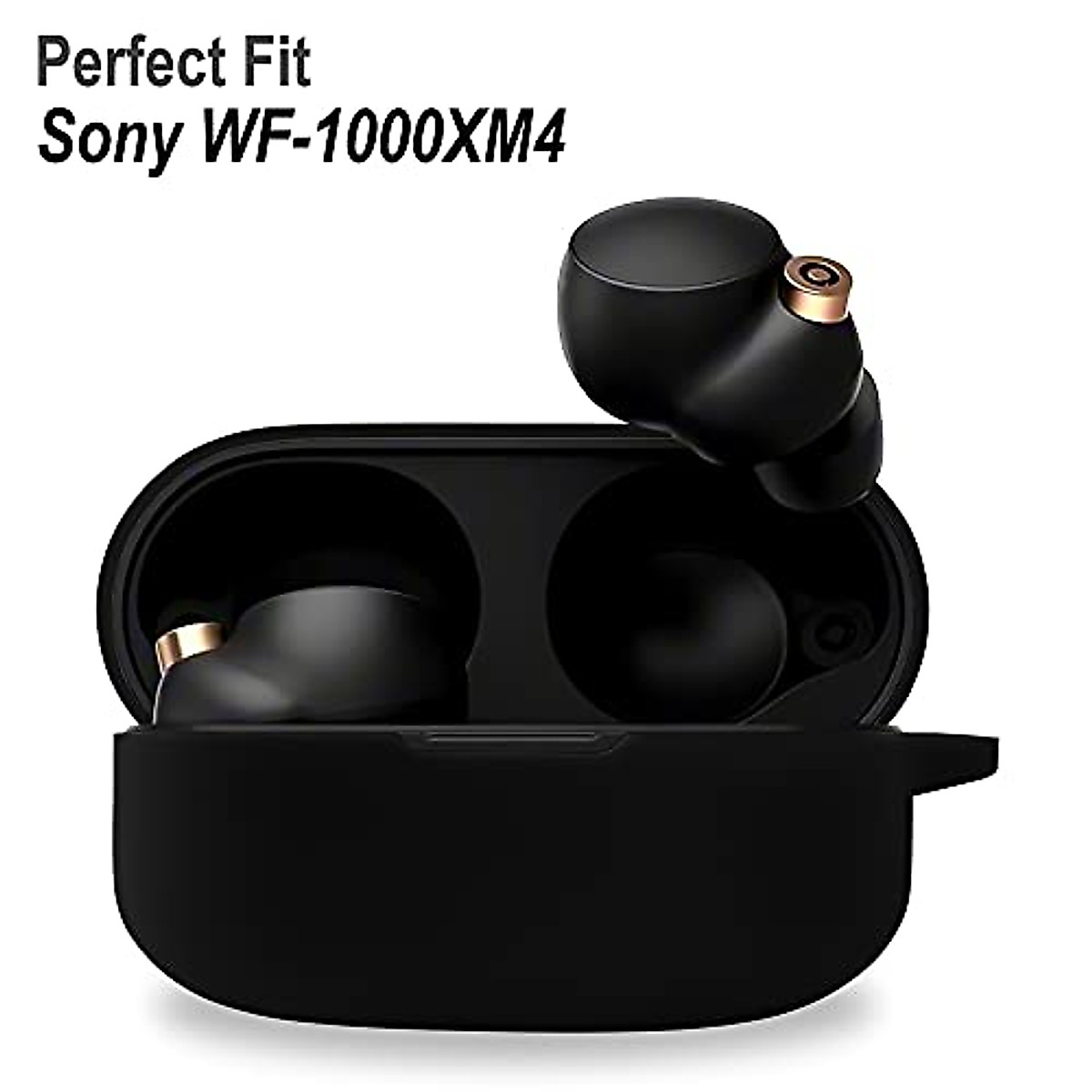 Geiomoo Silicone Carrying Case Compatible with Sony WF-1000XM4, Portable Scratch Shock Resistant Cover with Carabiner (Black)