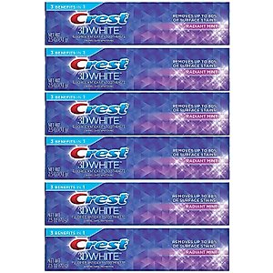 Crest 3D White Toothpaste, Radiant Mint, 2.5 Oz (Pack of 6)