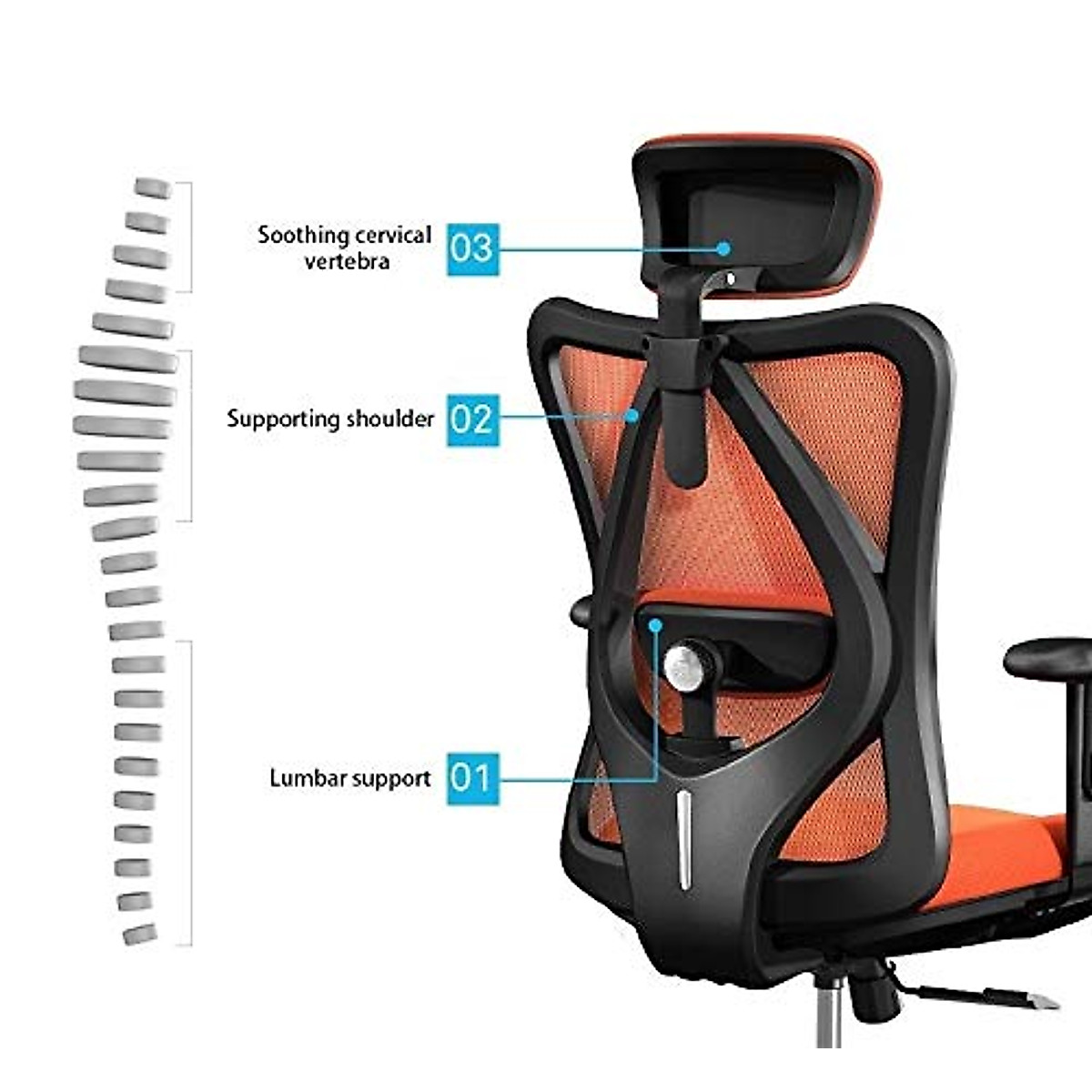 HOUKAI Executive Office Chair - High Back Office Chair with Footrest and Thick Padding - Reclining Computer Chair with Ergonomic Segmented Back, Black