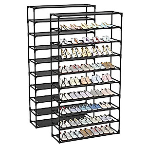 TY ARTS & CULTURE 2 Pack 10-Tiers Shoe Rack Organizer, Sturdy Metal Pipes & Durable Non-Woven Fabric, Space Saving Tall Shoe Rack Hold 80-100 Pairs, Shoe Rack for Entryway (Black)