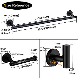 Nolimas 4 Pieces Matte Black Bathroom Hardware Set SUS304 Stainless Steel Round Wall Mounted Including Hand Towel Bar,Toilet Paper Holder, Robe Towel Hooks,Bathroom Accessories Kit