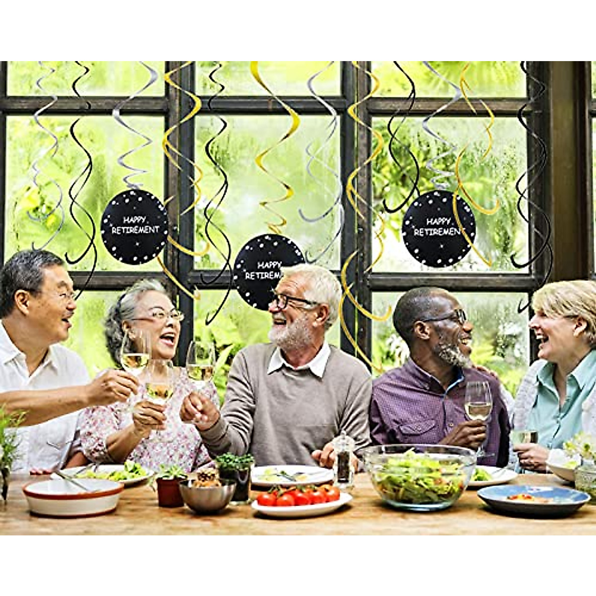 Retirement Party Decorations for Men Women Black Gold Happy Retirement Banner Hanging Swirls Kit for Retirement Party Decor Supplies