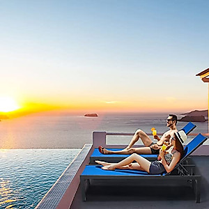 LYMJARD Patio Chaise Lounge 3 Pcs Aluminum Lounge Chair Sets Outdoor 5 Position Adjustable, All Weather for Pool Beach Patio Backyard Lawn and Garden,Side Table Included (Blue Textilene)