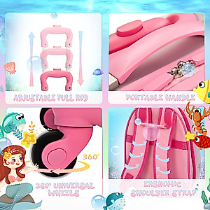 VLIVE Kid Luggage w/Wheels for Girls, Toddler Rolling 16in Suitcase w/12in Backpack, Girl Travel Carry-on(Mermaid)