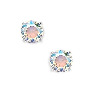 Beaux Bijoux Sterling Silver CZ Aurora Borealis Stud Earrings | Aurora Borealis Jewelry for Women | 8mm CZ Colored Stones | Hypoallergenic Aurora Borealis Earrings for Women