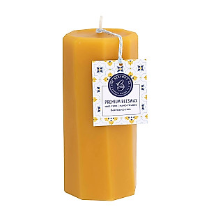 The Beeswax Co Pillar Beeswax Candle - Natural Honey Scented - Long-Lasting & Eco-Friendly - Cotton Wick - Slow Burning - Hand Poured Pure Organic Bees Wax - Spiral Octagon