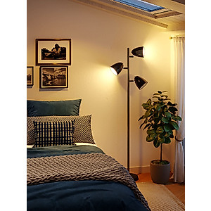 addlon Tree Floor Lamp with 3 Adjustable Rotating Lights and Matching LED Bulbs, Standing Tall Pole Lamps for Living Room, Bedroom, Home, Office - UL Listed, Black