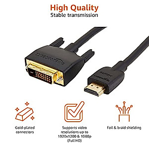 Amazon Basics HDMI to DVI Adapter Cable, Bi-Directional 1080p, Gold Plated, Black, 6 Feet, 24-Pack