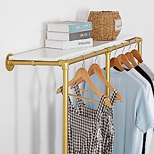 WJJAYY Wall Mounted Industrial Pipe Clothing Rack Wood Garment Rack Hanging Clothes Rack Multi-purpose Heavy Duty Hanging Rod,Steampunk Clothes Rack Retail (64 x49 inch,Gold)