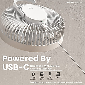 5000mAh Portable Camping Fan with LED Lights, 7 Inch Small Desk Fan Rechargeable Personal Fan, Battery Operated USB Powered Fan with 3 Speeds for Home Office Car RV Picnic Tents Camping Accessories
