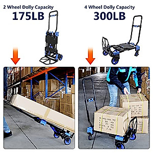 Kweetle 2 in 1 Folding Hand Truck Heavy Duty 330LB Load Carrying Convertible Dolly Cart with Retractable Handle and 4 Rubber Wheels for Luggage Personal Travel Mobile Office (Only Hand Truck)