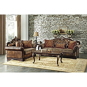 Homelegance 9815-3 Croydon Traditional Two-Tone Sofa, 86"W, Brown PU Leather