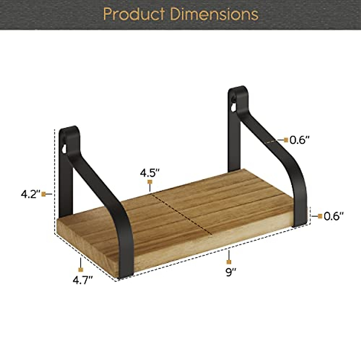 You Have Space Prato 9" Floating Shelves for Living Room Decor, Small Book Shelves for Bedroom, Bathroom & Kitchen Organization and Storage Shelves for Wall, Burnt, Set of 2