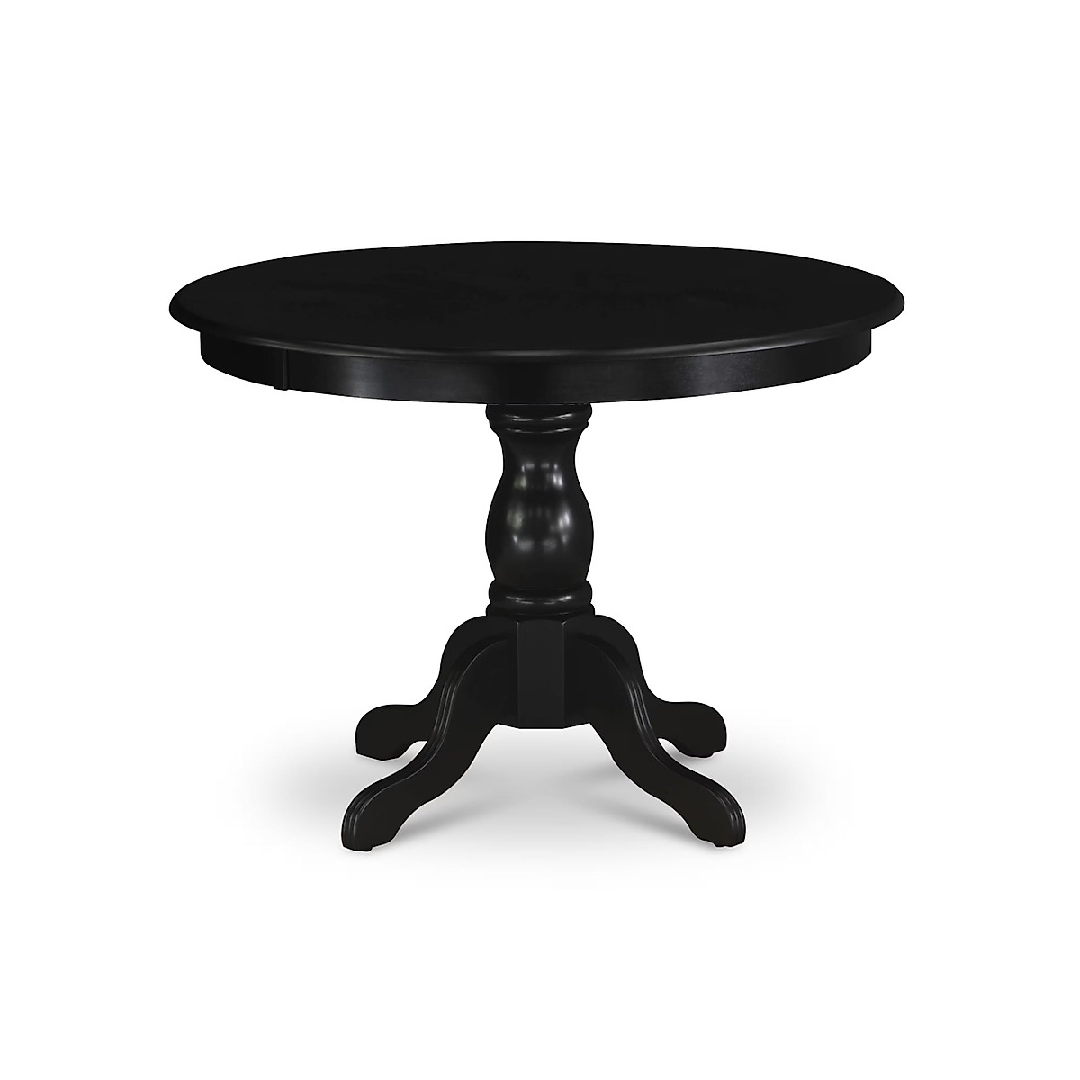 East West Furniture HBGA5-ABK-50 5 Piece Dining Room Furniture Set Includes a Round Dining Table with Pedestal and 4 Dark Gotham Linen Fabric Upholstered Chairs, 42x42 Inch, Wirebrushed Black