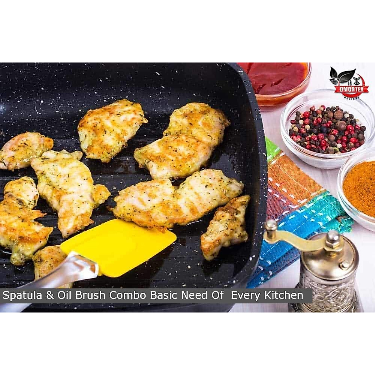 OMORTEX Maharaja Combo Of Manual Hand Blender, Whisk, Stainless Steel Masher, Spatula With Brush & 2 in 1 Strainer-Greater (Pack Of 6)