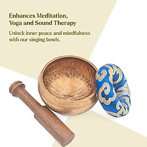 Tibetan Singing Bowl Set - 3.75” inches Sound Bowl Meditation Set - Meditation Bowl with Random Cushion and Mallet - Cuencos Tibetanos for Sound Bath and Healing