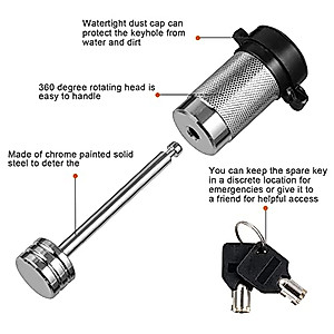 CZC AUTO Trailer Coupler Lock 1/4" Dia 2-1/2" Span Trailer Tongue Lock Fits Latch-Type Coupler, Chrome Coated Trailer Lock with Keys for Towing Boat Truck Trailer RV Car