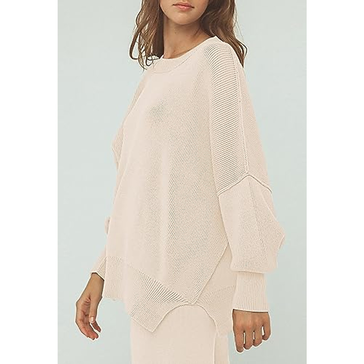 Linsery Womens Sweater and Pant Sets Batwing Sleeve Knitted Tops and Wide Leg Pants Comfy Set 2 Piece Knit Loungewear Tracksuit Apricot M