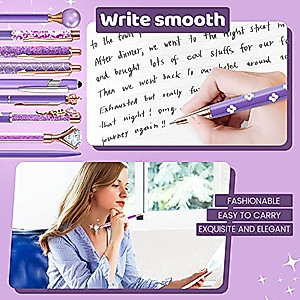 Airevesket 9Pcs Purple Pens Set, Ballpoint Pens Set, Metal Crystal Diamond Pen, Black Ink Ballpoint Cute Pens Set, Purple Gifts for Women Girls Office Wedding Supplies (Purple)