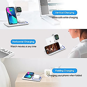 Wireless Charging Station, 3 in 1 Wireless Charger Stand, Fast Wireless Charging Dock for iPhone 14/13/12/11/Pro/X/Max/XS/XR/8/Plus, for Apple Watch7/6/5/4/3/2/SE, for Airpods 3/2/Pro(White)
