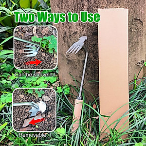 Amposei Weeding Artifact Uprooting Weeding Tool, Multifunctional Weeder, Hand Weeder Tool, Stand Up Weed Puller Tool with Handle for Garden Yard Farm Weed Removal (11in, Wood Handle)