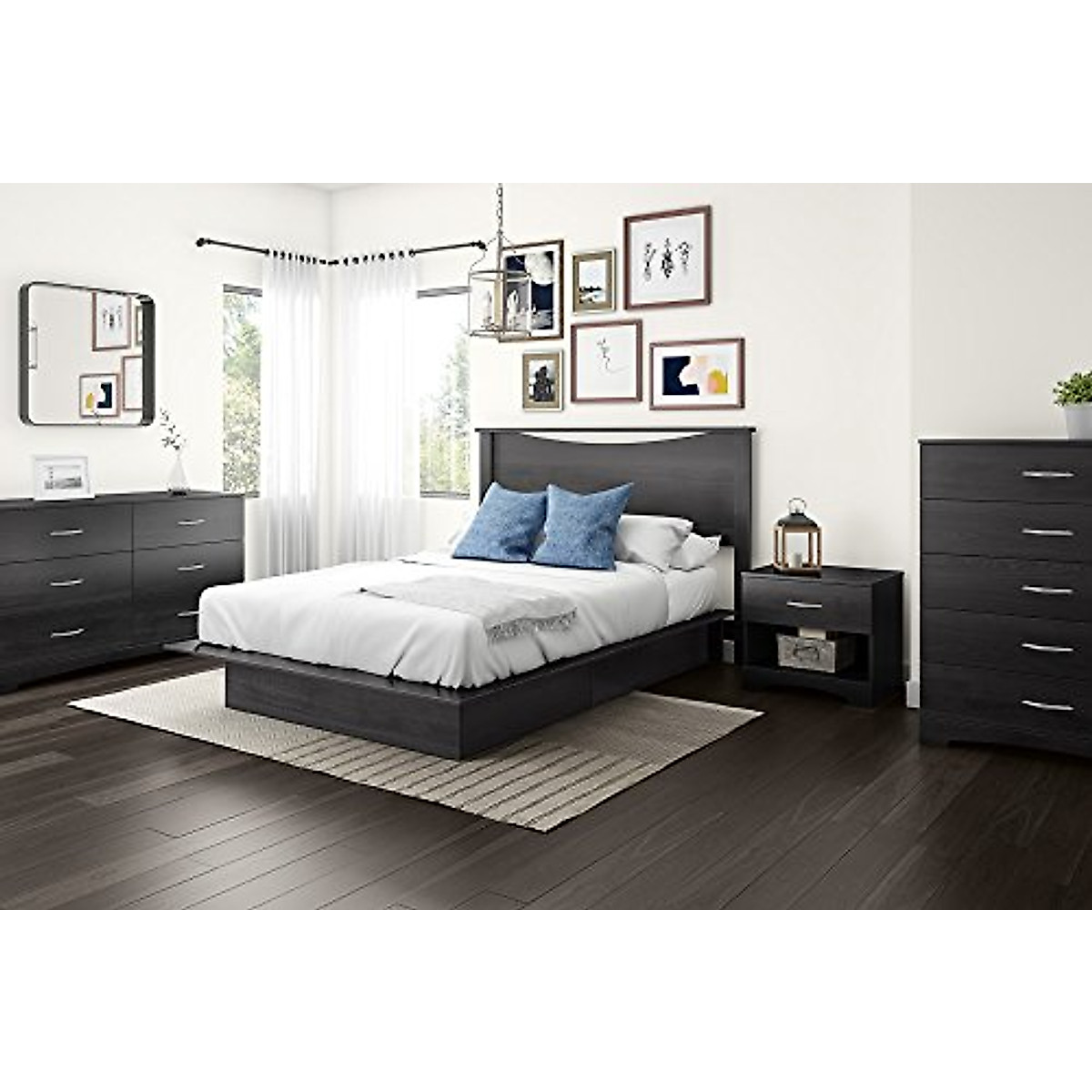 South Shore Step One Platform Bed Gray Oak, Contemporary