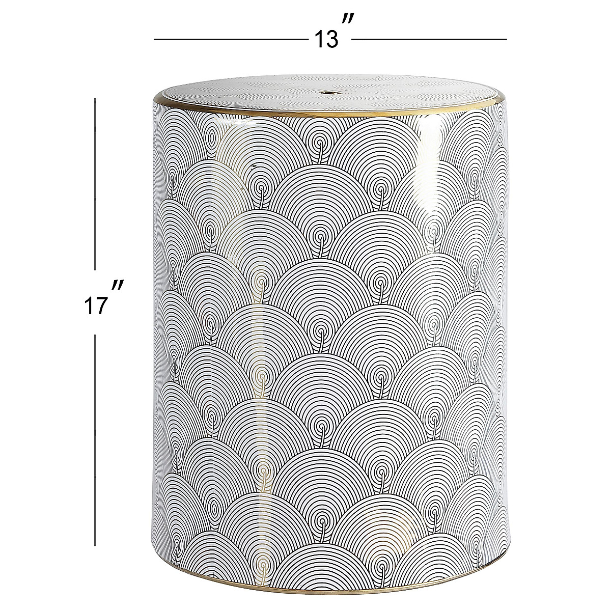 JONATHAN Y TBL1001A Fish Scale 17" Modern Ceramic Garden Stool, Coastal, Contemporary, Transitional, Side Table, Plant Stand, Spill-Proof, Living Room, Garden Room, Patio, White/Gold
