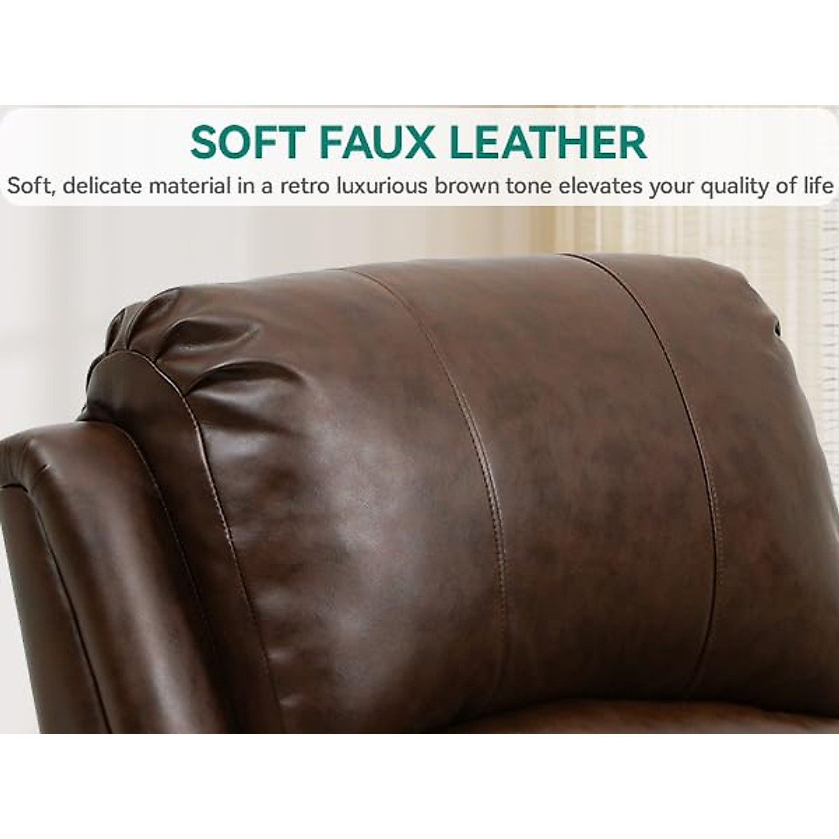 YITAHOME Swivel Glider Rocker Recliner Chair for Nursery，Manual Swivel Rocking Recliner，Mordern Home Theater Seating Soft PU Reclining Chairs for Living Room，Brown