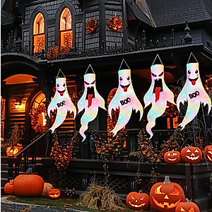 2Pcs 47" Halloween Ghost Windsocks Decorations with LED Light Outdoor Halloween Decorations Hanging Ghost Windsocks Décor for Halloween