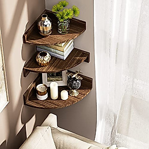 Alsonerbay Corner Shelf Wall Mount, Set of 3 Floating Shelves for Wall Storage and Display, Rustic Wall Shelves Wood Shelves for Bedroom, Kitchen, Living Room, Nursery and Office (Dark Brown)