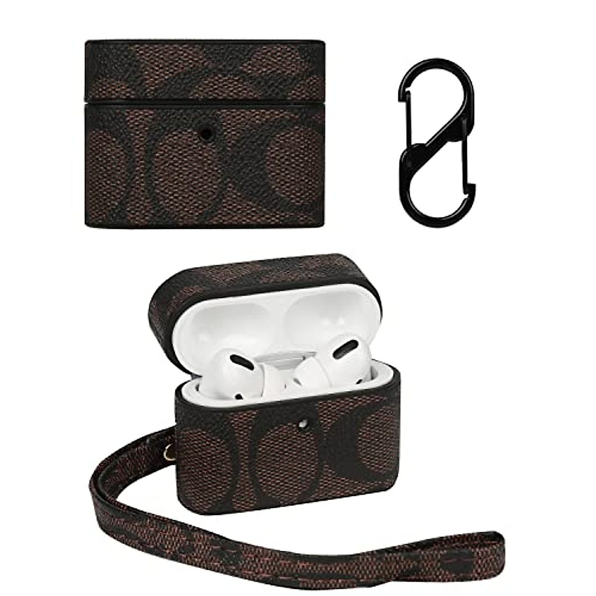 Designer Luxury Leather Elegant Fully Protective Case with Keychain and Strap for Airpods Pro 1st and 2nd Generation - Gifts for Christmas